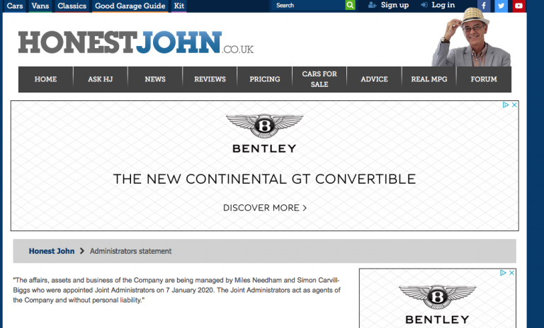 Honest John website enters administration after 'significant' cash ...